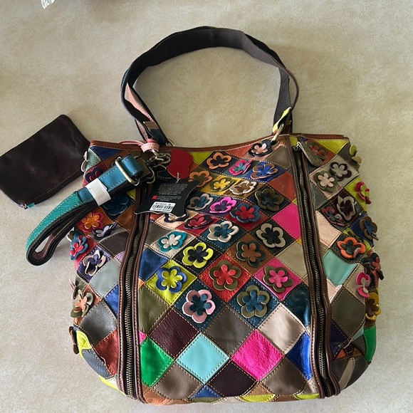 Amerileather | Bags | Multicolor Patchwork Tote Hang Bag | Poshmark